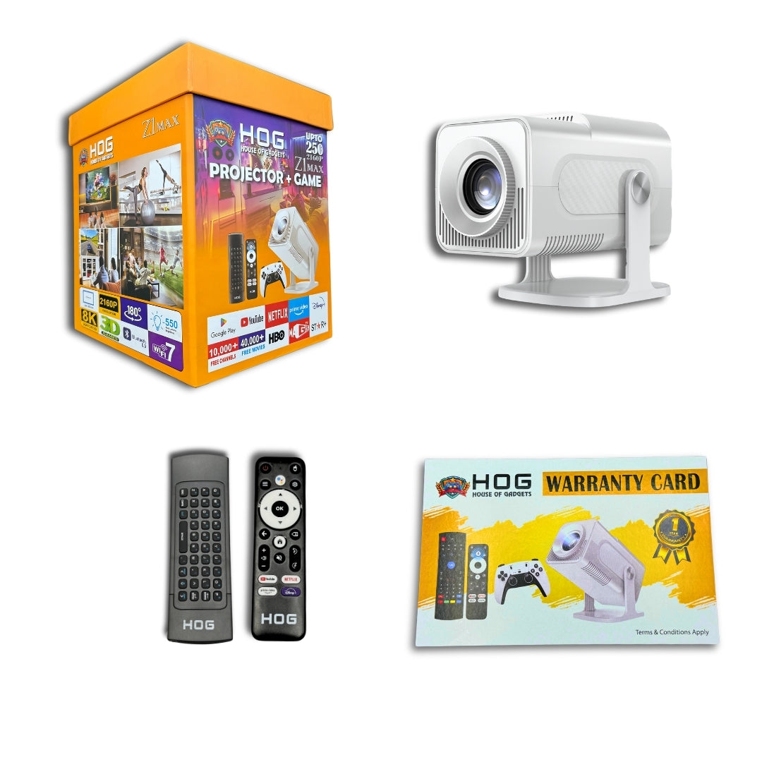 HOG™ Z1 Max Android plus Game Projector | Full HD Support with Two Hea ...